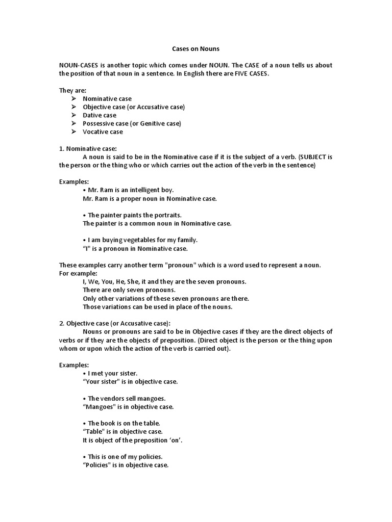 A Comprehensive Guide to Noun Cases: Exploring the Nominative ...