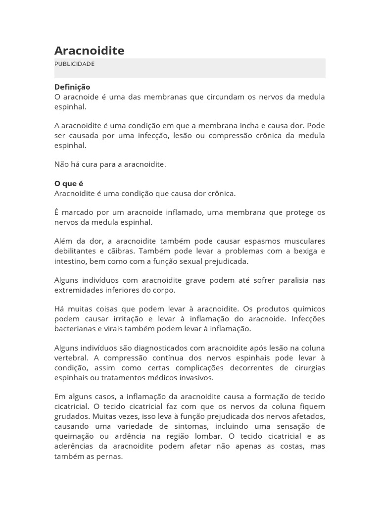 Aracnoidite | PDF | Nervo | Dor