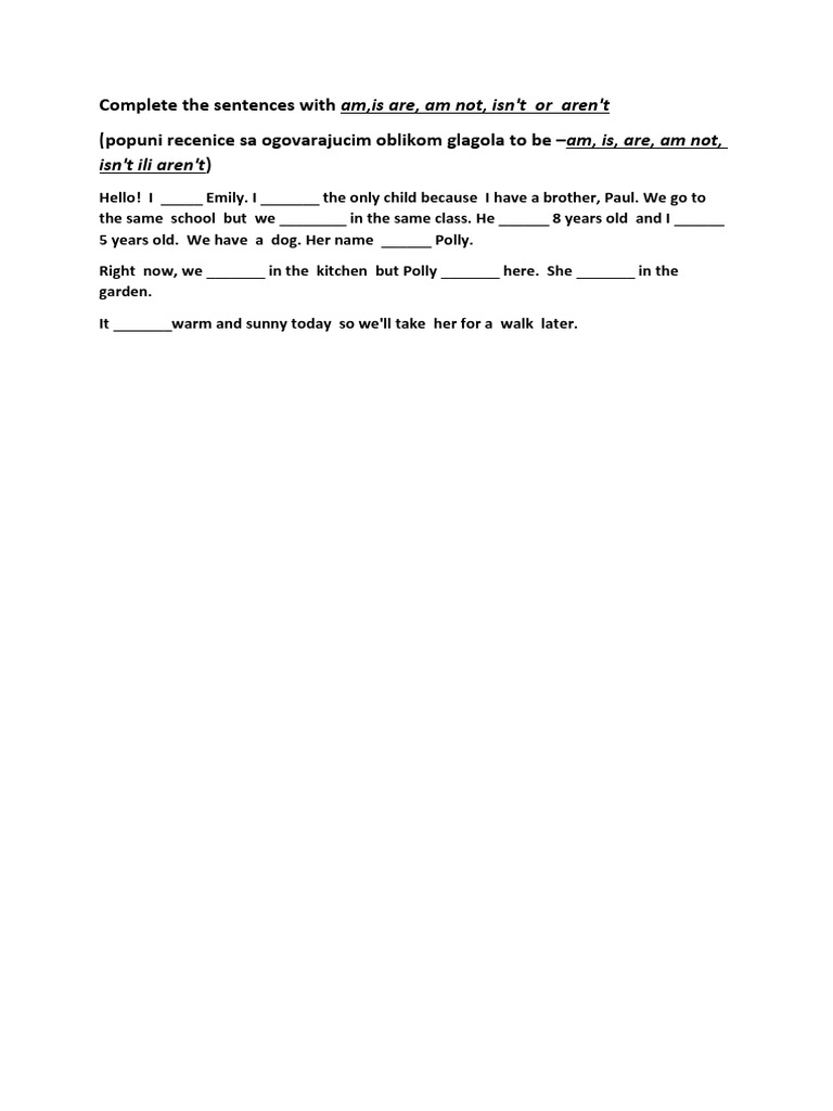 Fill in the Blanks: To Be Verbs Exercise | PDF | Language Arts & Discipline