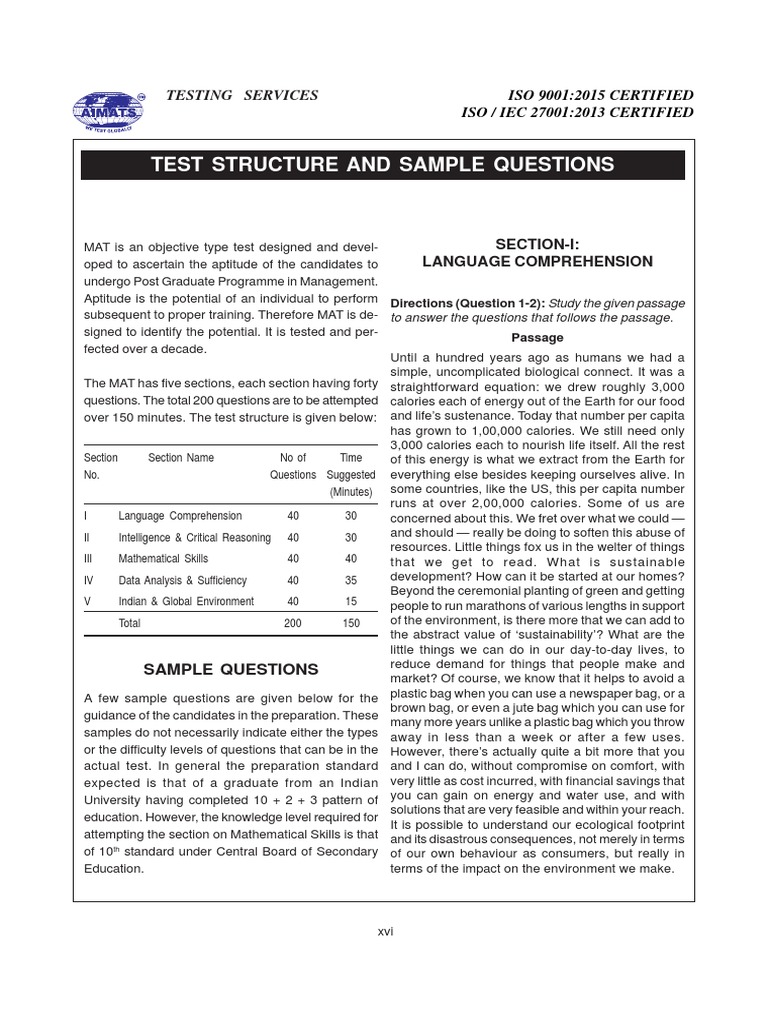 Test Structure and Sample Questions: Testing Services | PDF | Business