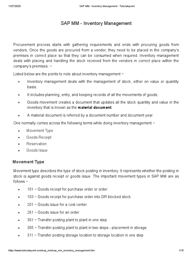 SAP MM - Inventory Management - Tutorialspoint PDF | PDF | Inventory ...