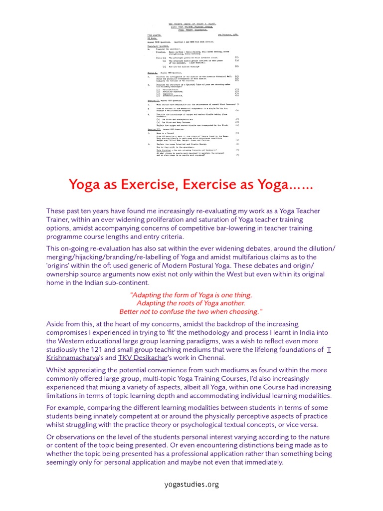 Yoga As Exercise, Exercise As Yoga | PDF | Teacher Education | Asana