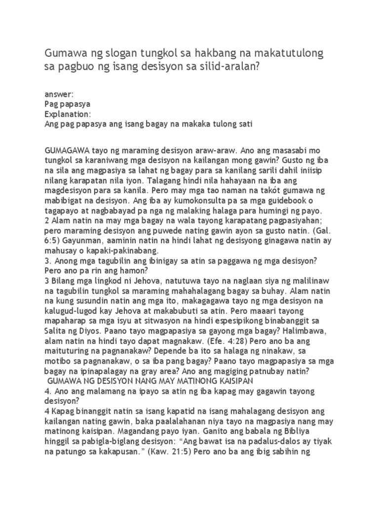 Gumawa NG Slogan Tungkol Sa Hakbang Na Makatutulong Sa Pagbuo NG Isang ...