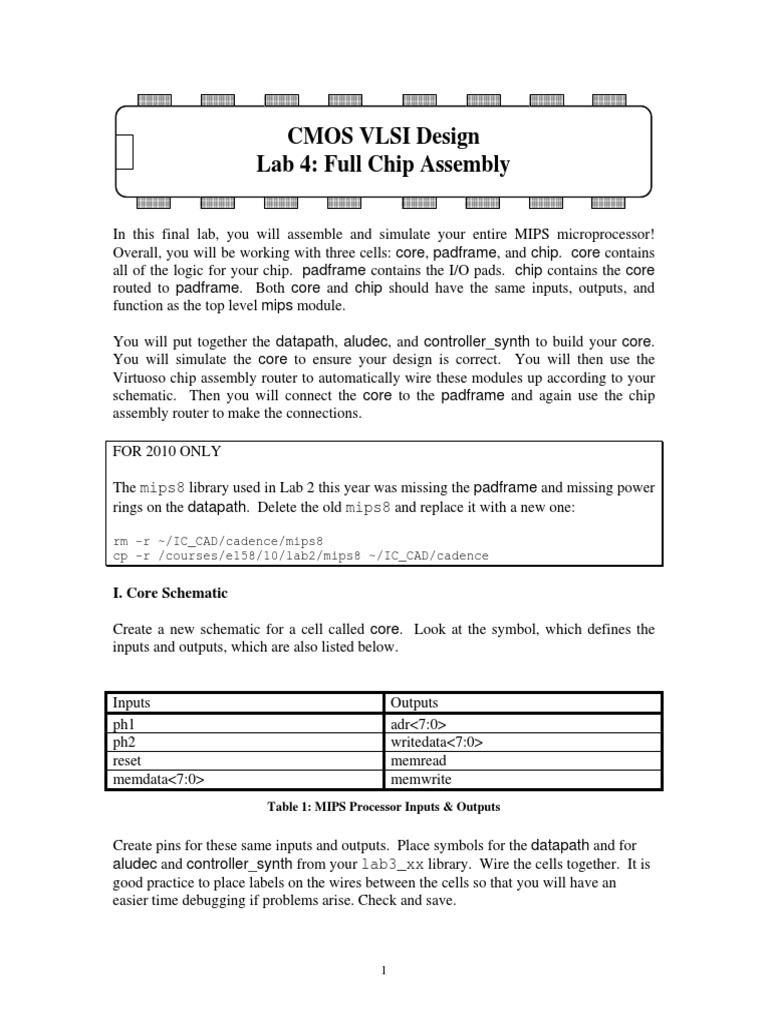 Cmos Vlsi Design Lab 4: Full Chip Assembly: I. Core Schematic | PDF ...