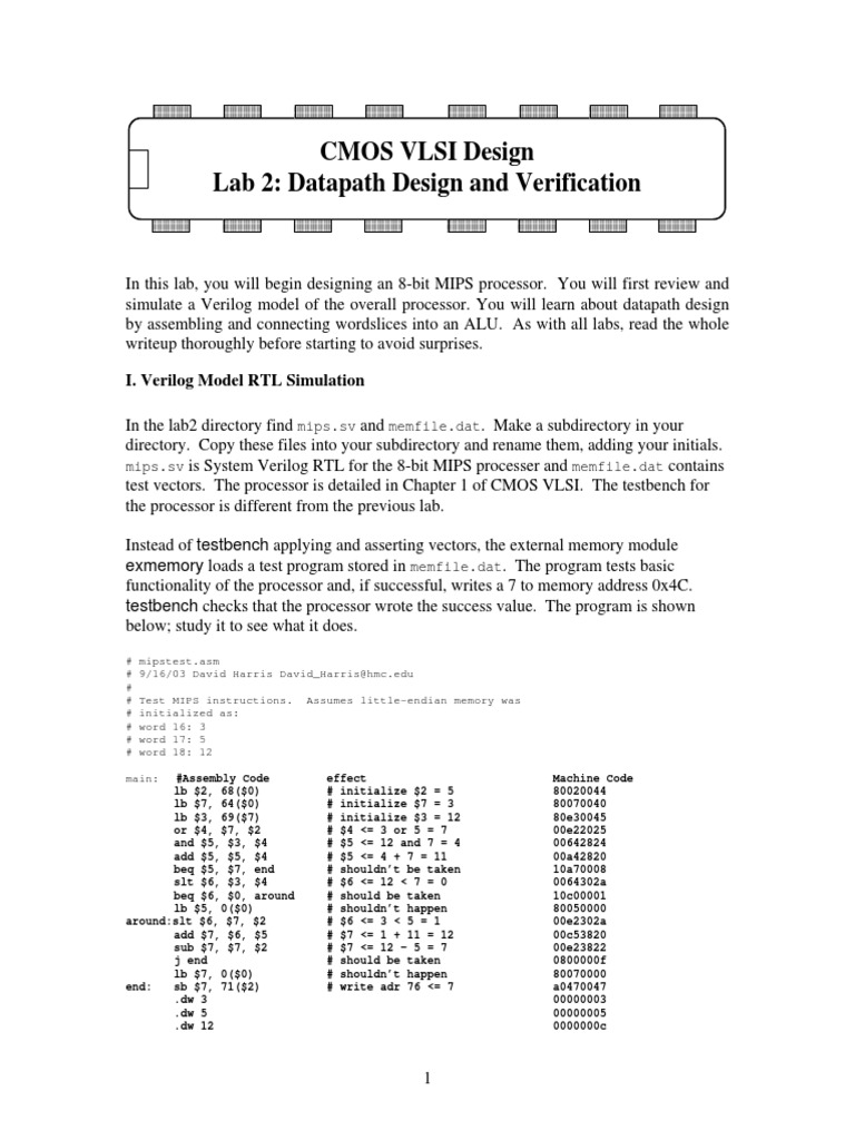Cmos Vlsi Design Lab 2: Datapath Design and Verification: I. Verilog Model RTL Simulation | PDF ...