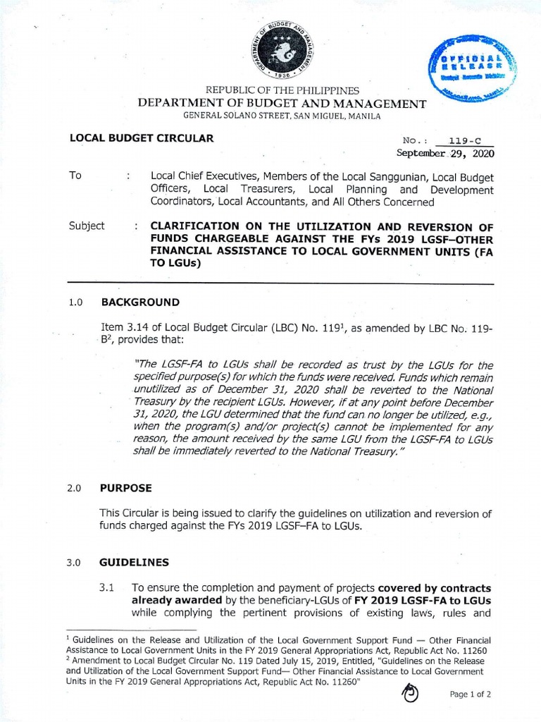 Local Budget Circular No 119 C | PDF | Government | Justice