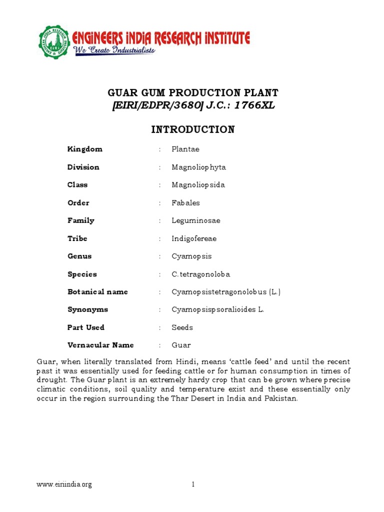 Project Report On Guar Gum Production Plant | PDF | Nature | Foods