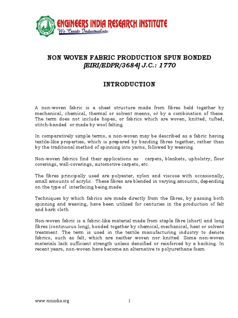 Project Report On Non Woven Fabric Production Spun Bonded | PDF ...