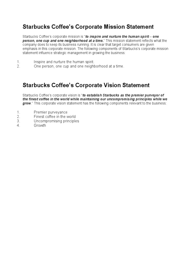 Starbucks Coffee's Corporate Mission Statement | PDF