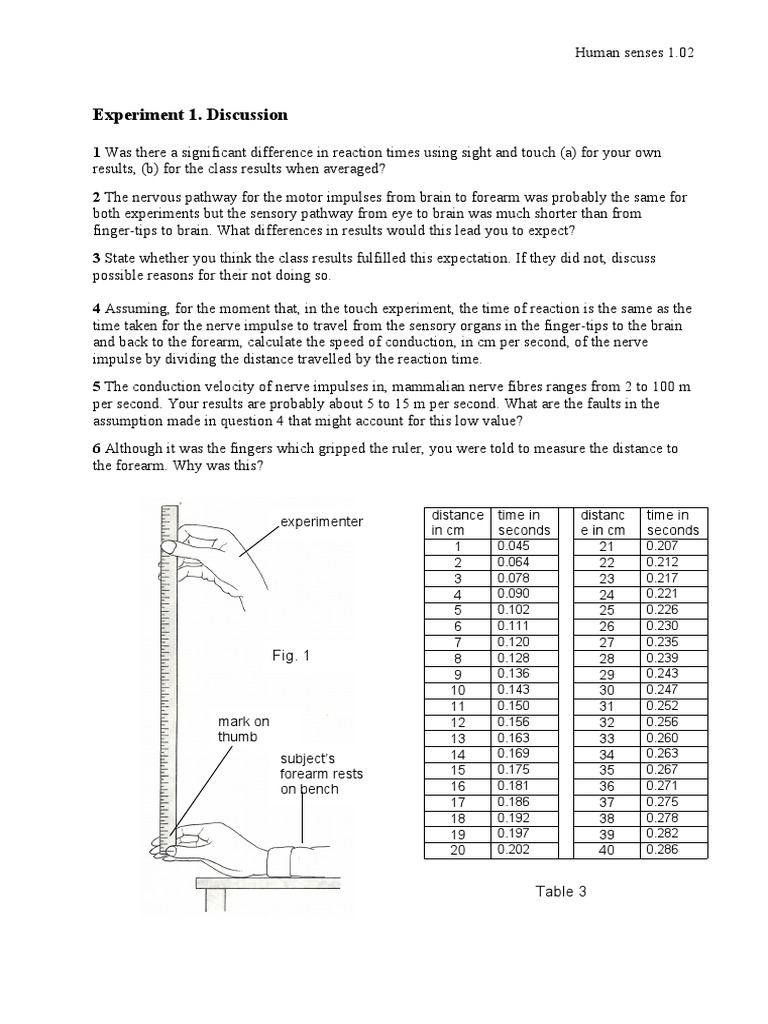 Analysis of Reaction Time Experiment Comparing Sight and Touch Senses ...