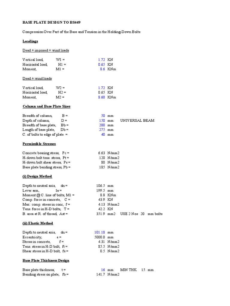 Base Plate Design per BS449 Standards | PDF