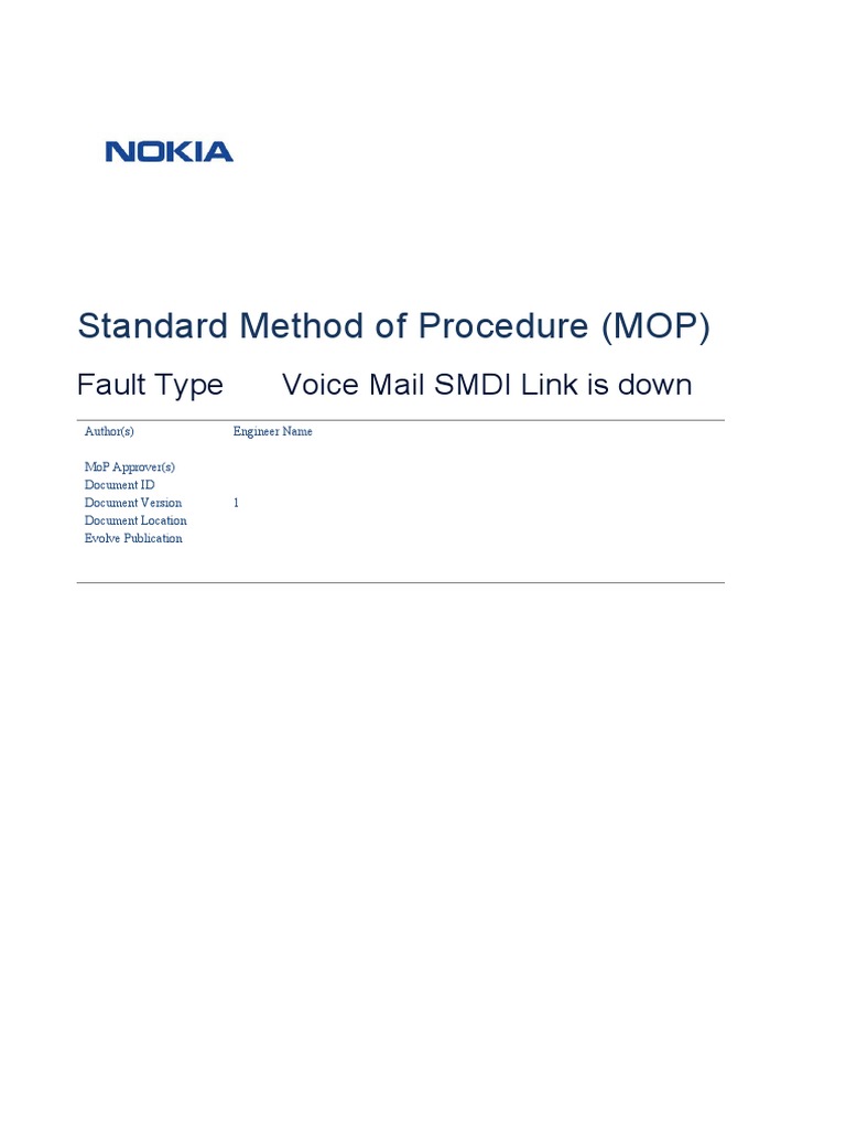 Standard Method of Procedure (MOP) : Fault Type Voice Mail SMDI Link Is ...