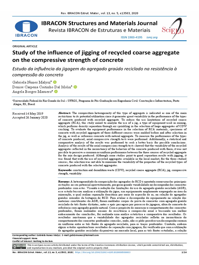Study of The Influence of Jigging of Recycled Coarse Aggregate On The ...