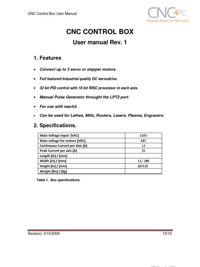 CNC Control Box User Manual | PDF | Numerical Control | Electrical ...