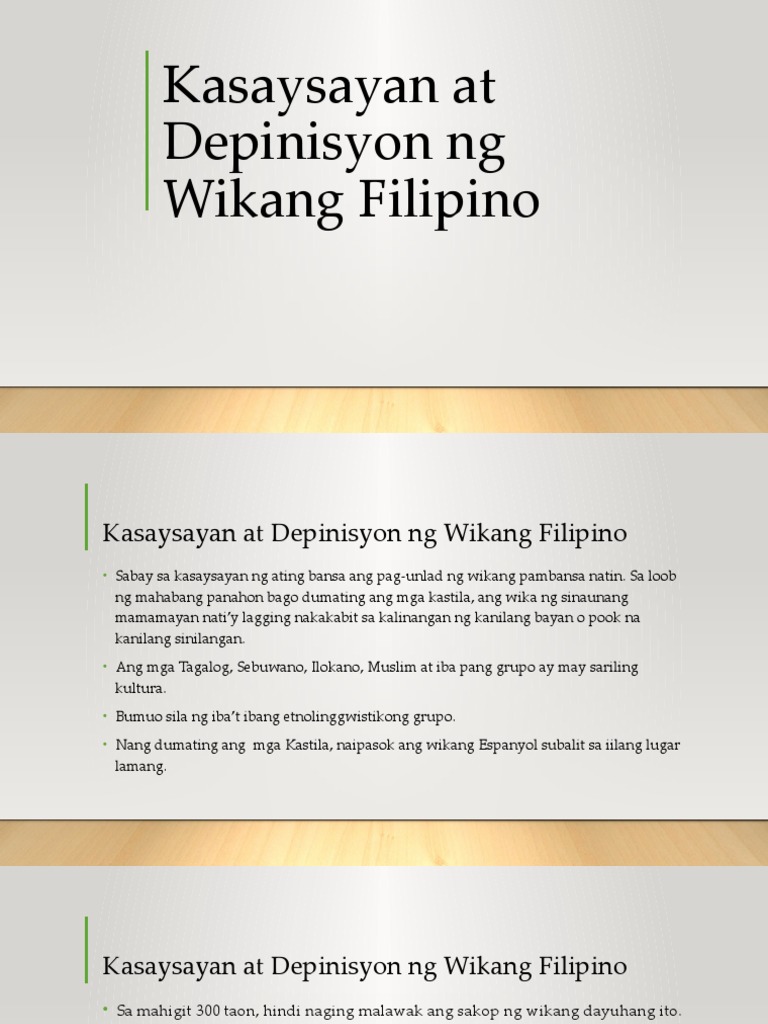 Kasaysayan at Depinisyon NG Wikang Filipino | PDF