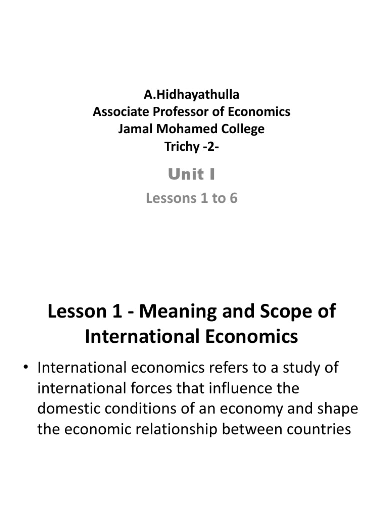 Unit I Lessons 1 To 6: A.Hidhayathulla Associate Professor of Economics ...