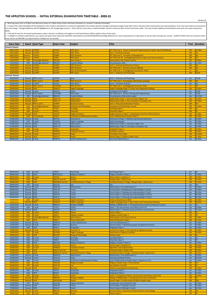 BTEC Exam Timetable 2021 | PDF | Test (Assessment) | Teaching Mathematics