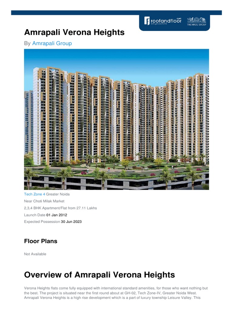 Amrapali Verona Heights Overview & Details | PDF | Tile | Apartment