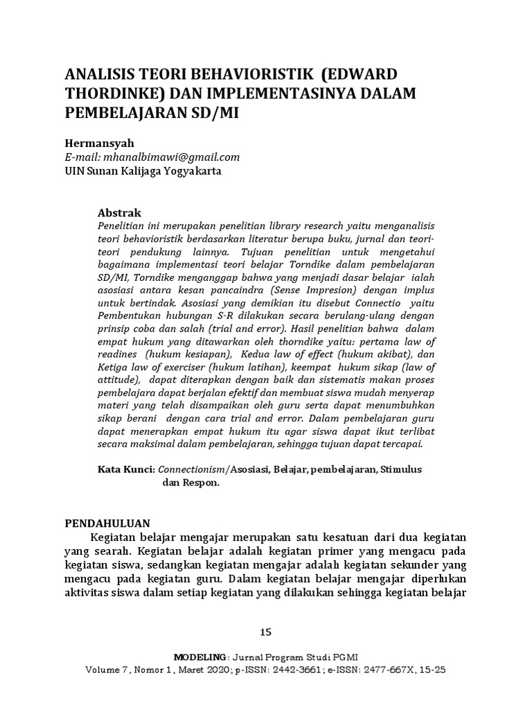 Analisis Psikologi TEORI BEHAVIORISME | PDF