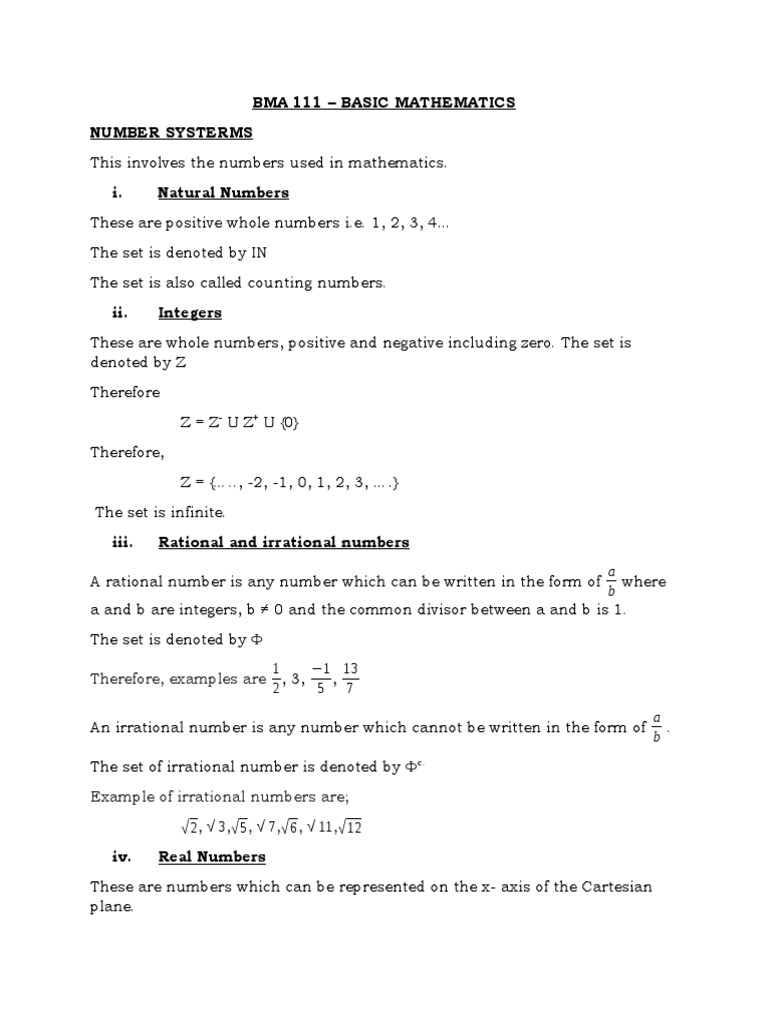 Bma 111 - Basic Mathematics Number Systerms: Φ Therefore, examples are ...
