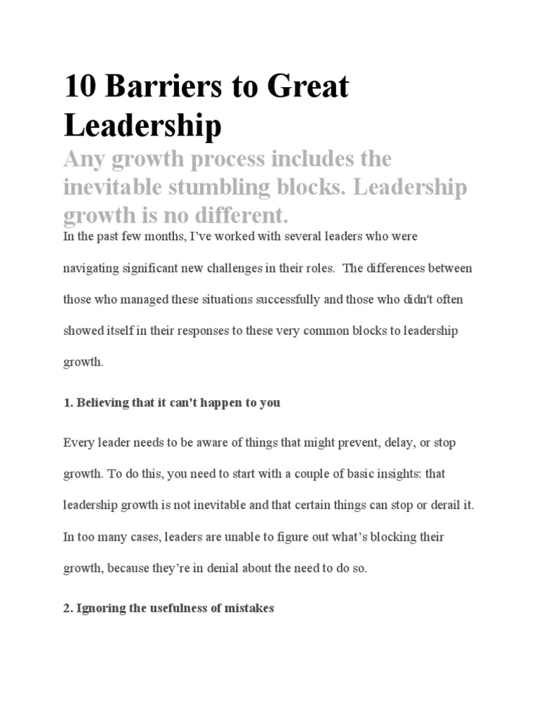 10 Barriers to Self-Growth and Leadership | PDF | Leadership | Anxiety