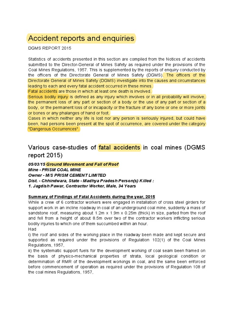 Accident Reports and Enquiries: Various Case-Studies of Fatal Accidents ...