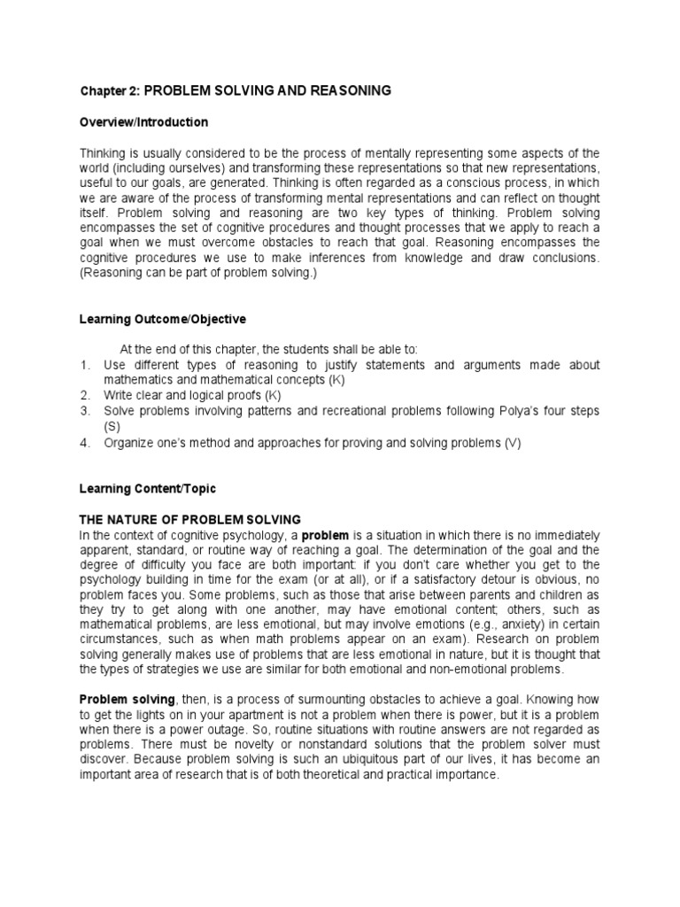 Chapter 2 Problem Solving | PDF | Thought | Reason
