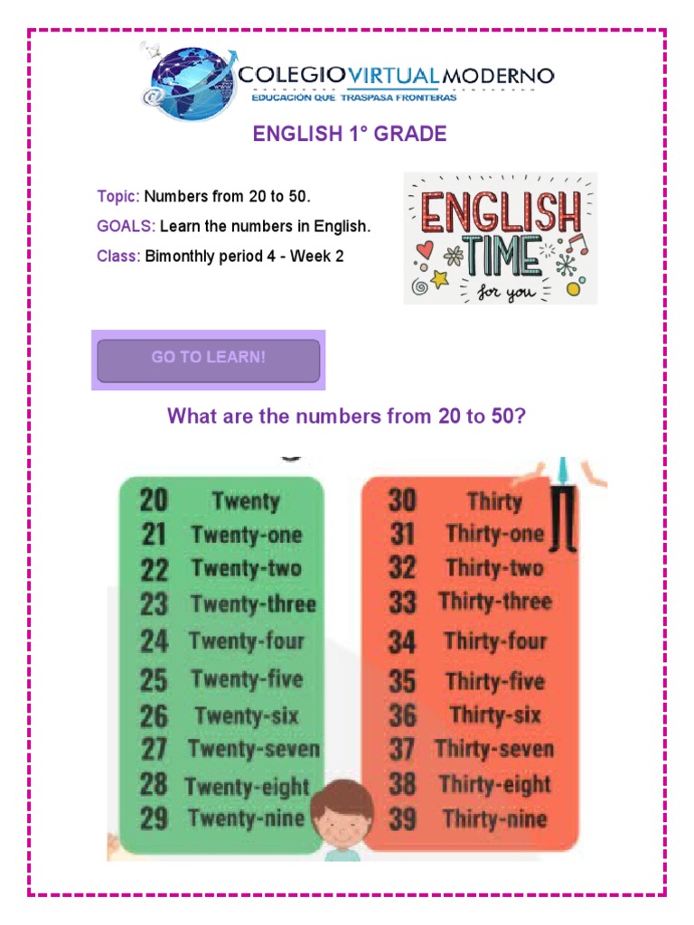 Learn Numbers 20-50 in English | PDF