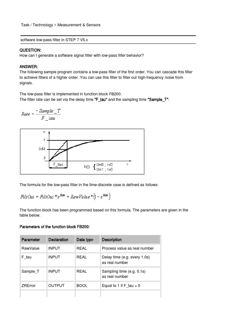 Software Low-Pass Filter in STEP 7 PDF | PDF | Filter (Signal Processing) | Low Pass Filter