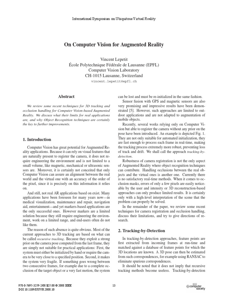 On Computer Vision For Augmented Reality | PDF | Computer Vision ...