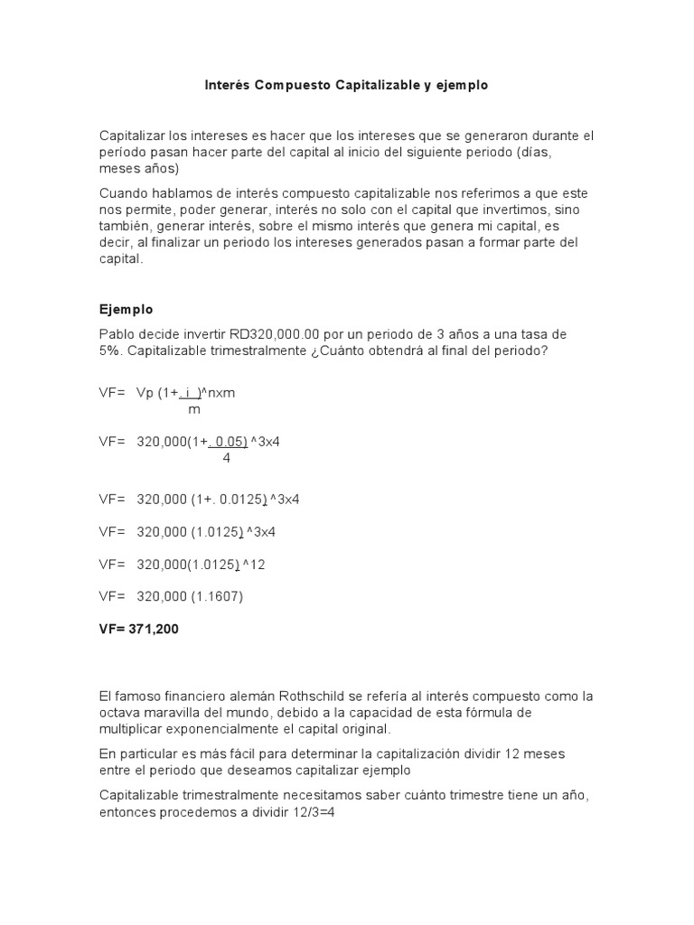 Interés Compuesto Capitalizable Ejemplo | PDF
