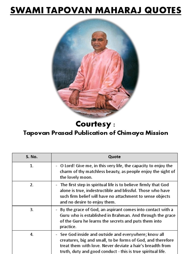 Swami Tapovan Maharaj Quotes: Courtesy | PDF | Ātman (Hinduism) | Brahman
