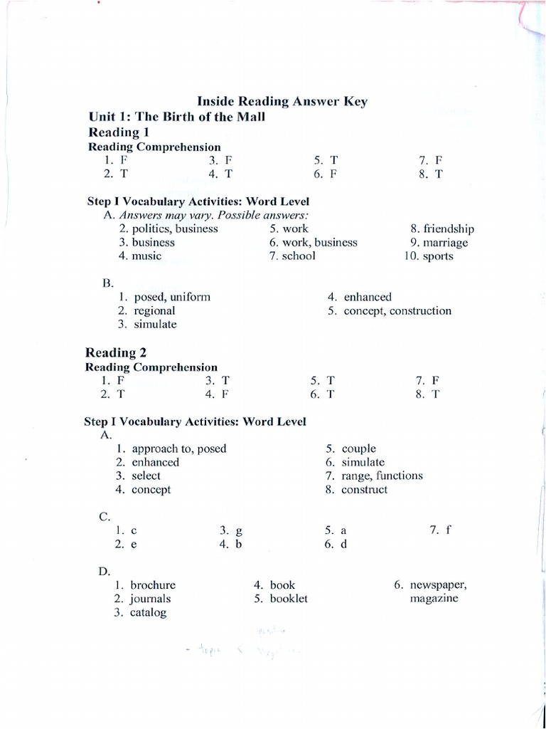 Inside Reading 3 - Answer Key | PDF