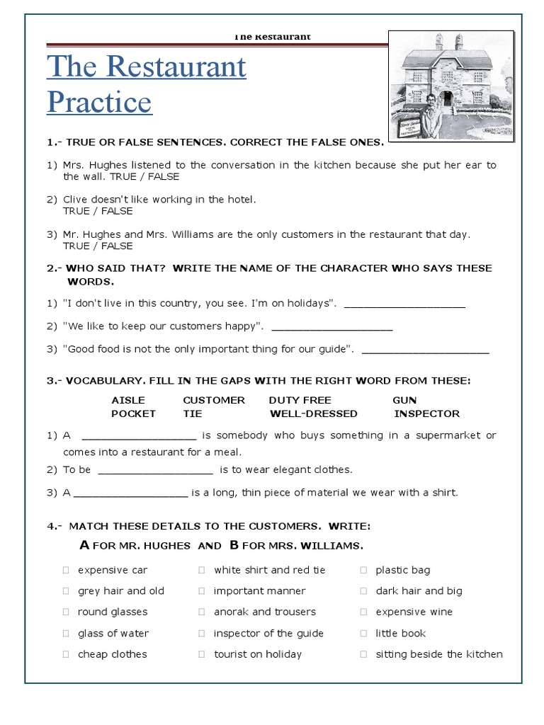 The Restaurant Short Story and Practice Reading Comprehension Exercises ...