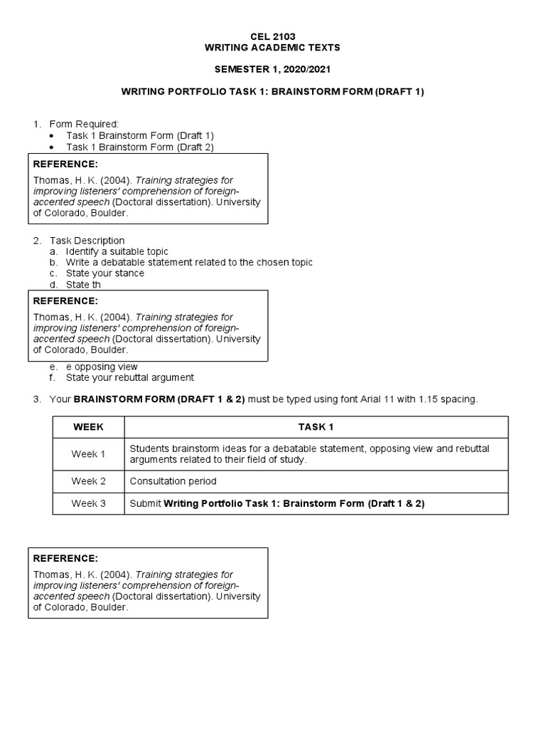 CEL 2103 Writing Academic Texts SEMESTER 1, 2020/2021 Writing Portfolio ...