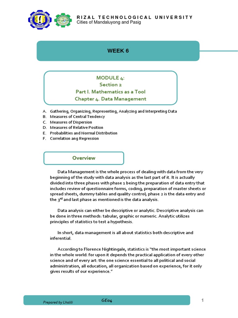 Module 4 Data Management | PDF | Level Of Measurement | Statistics