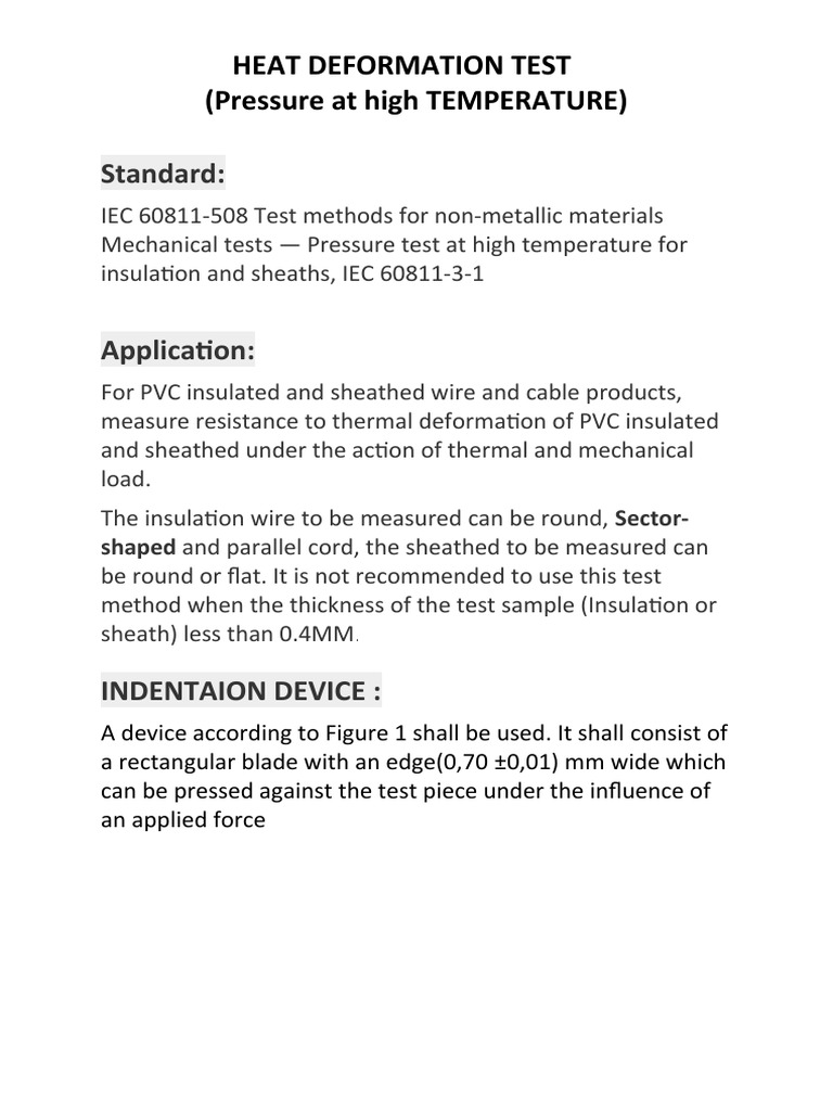 Standard:: Heat Deformation Test (Pressure at High TEMPERATURE) | PDF
