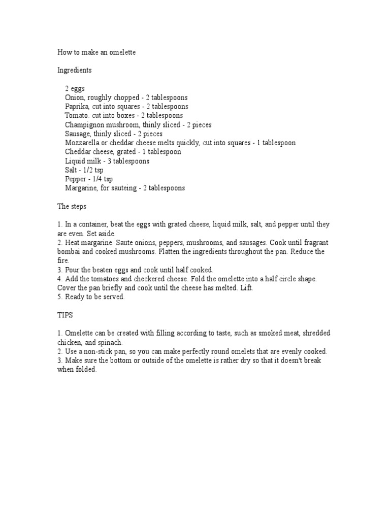 Cara Membuat Omelet Sederhana | PDF | Sausage | Cooking