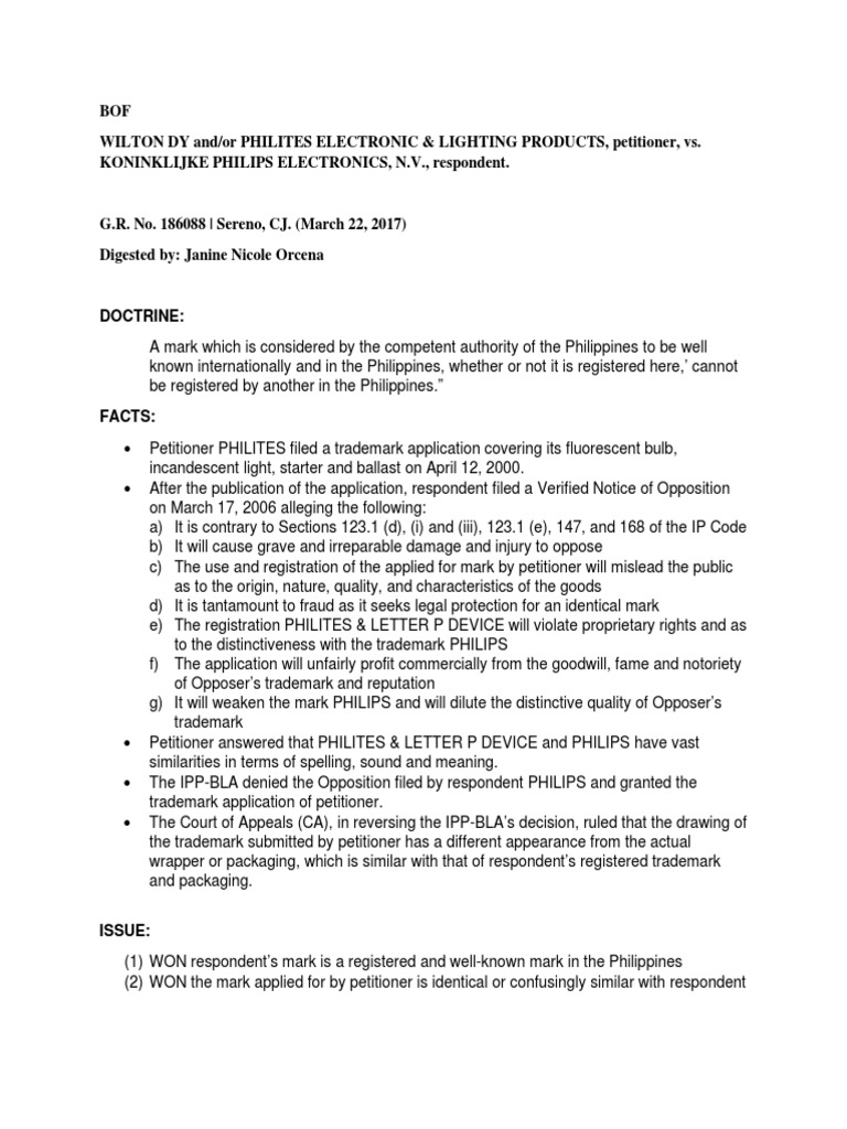 Trademark Dispute: PHILITES vs. PHILIPS | PDF | Trademark | Lawsuit