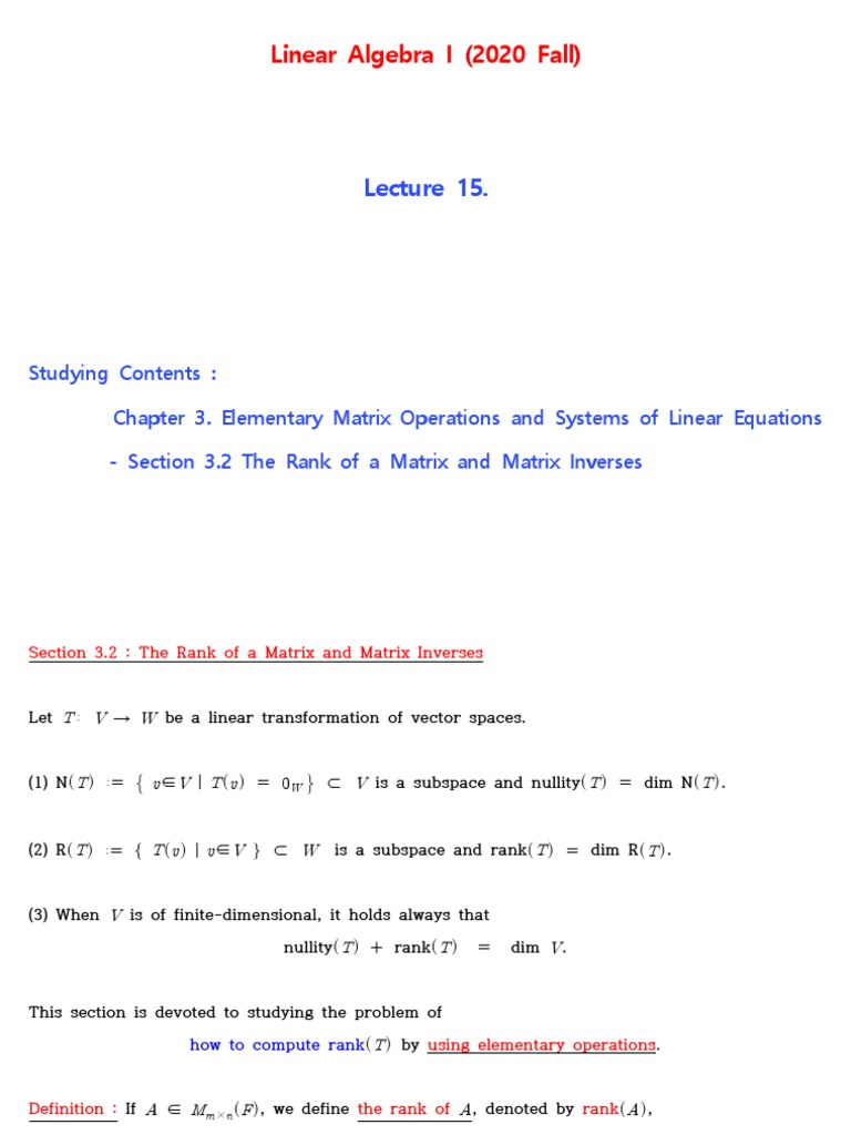 Linear Algebra I (2020 Fall) | PDF | Linear Map | Matrix (Mathematics)