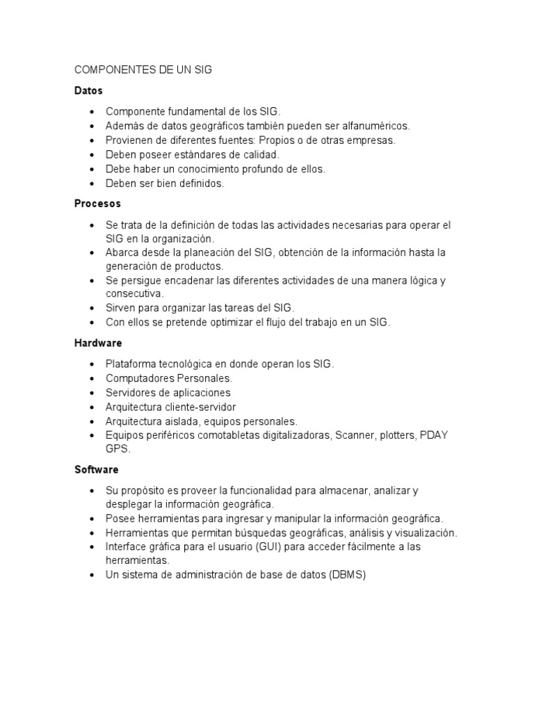Componentes Esenciales de un SIG | PDF | Sistema de información ...