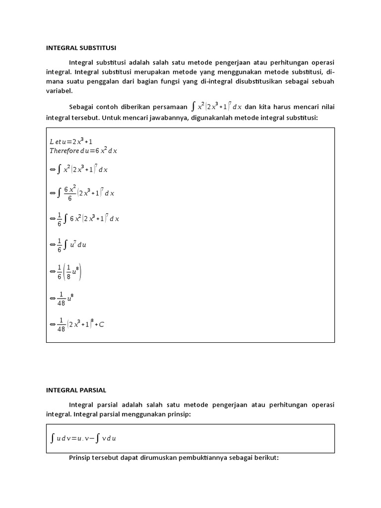 Metode Integral Substitusi dan Parsial | PDF | Metode & Bahan Ajar ...