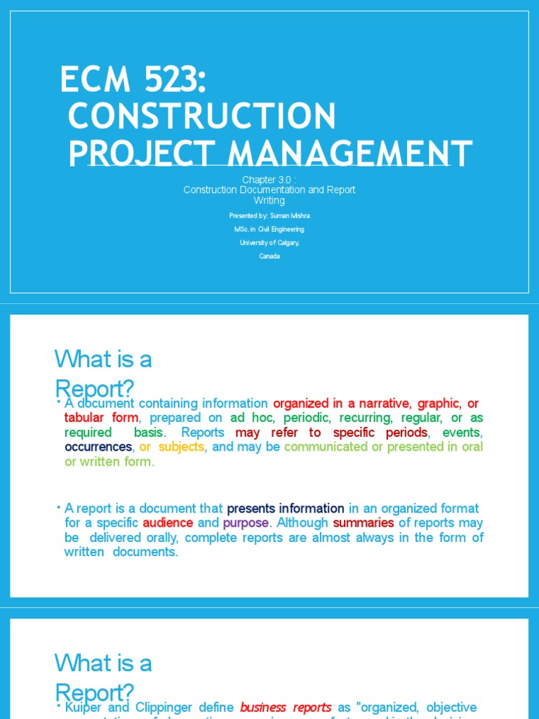 ECM 523: Construction Project Management: Construction Documentation ...