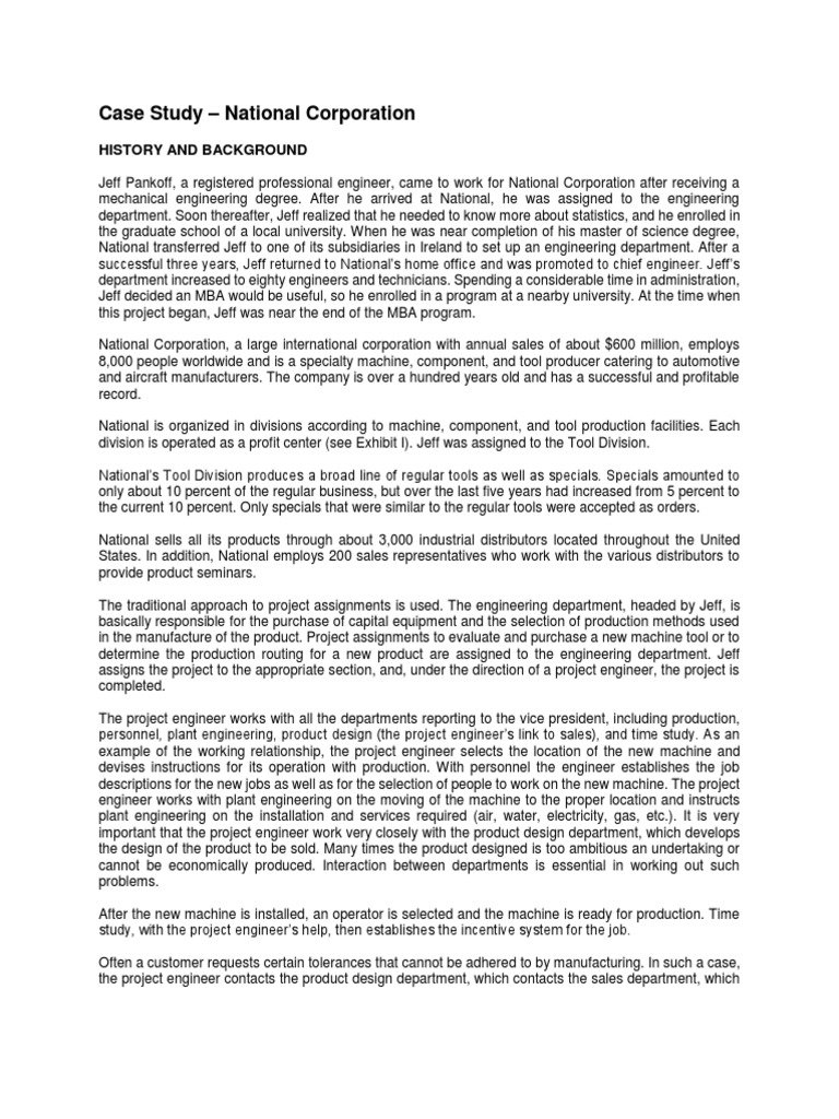Case Study 1 - Natioanl Corporation | PDF | Engineer | Engineering