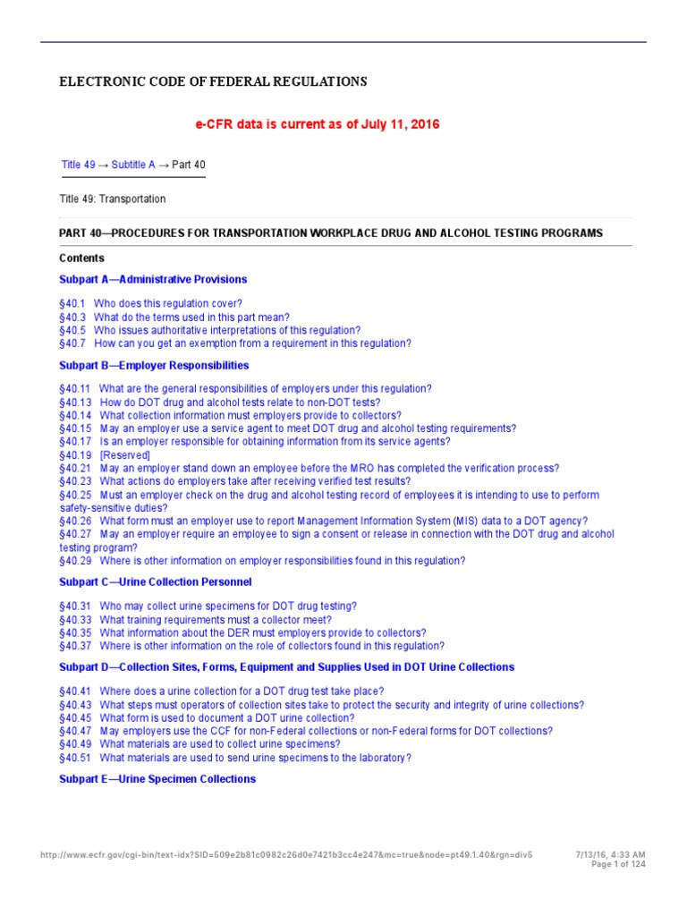 eCFR Code of Federal Regulations | PDF | Drug Test | Employment