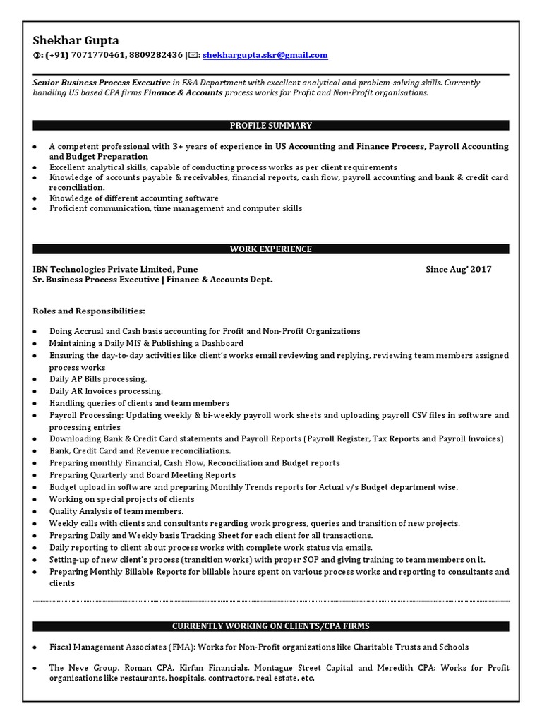 Shekhar Gupta (Sr. BPE) CV | PDF | Payroll | Accounts Payable