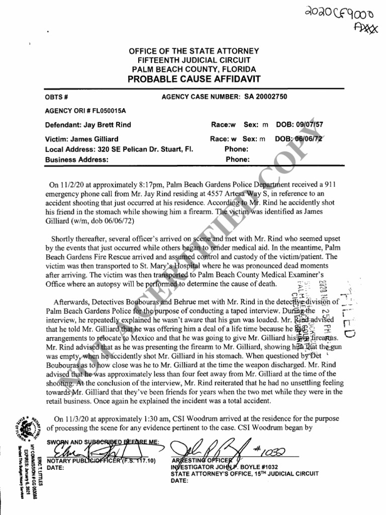 JB Rind Third-Degree Murder Probable Cause Affidavit | PDF