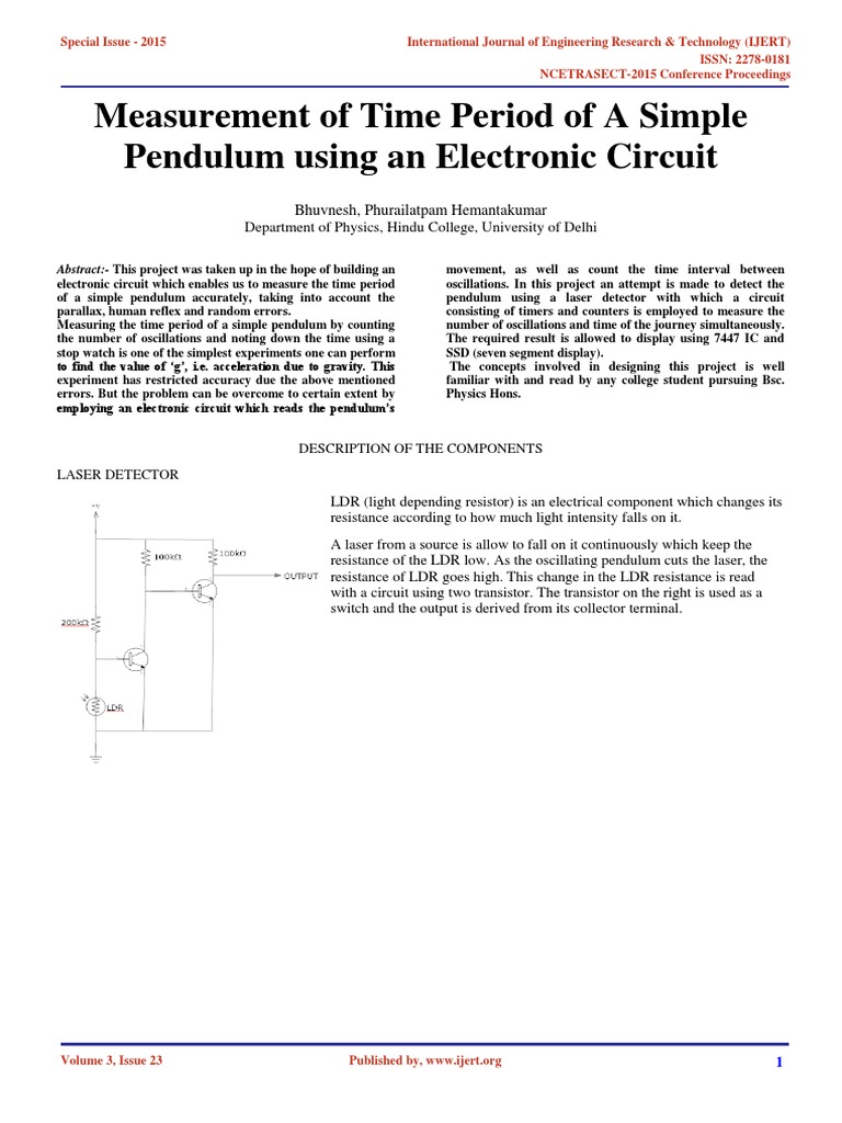 Measurement of Time Period of A Simple Pendulum Using An Electronic ...