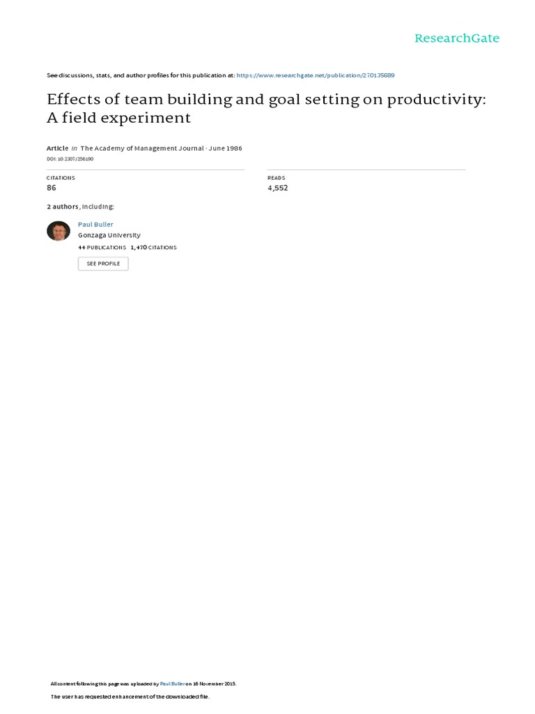 Team Building and Goal Setting Impact on Productivity | PDF | Goal ...