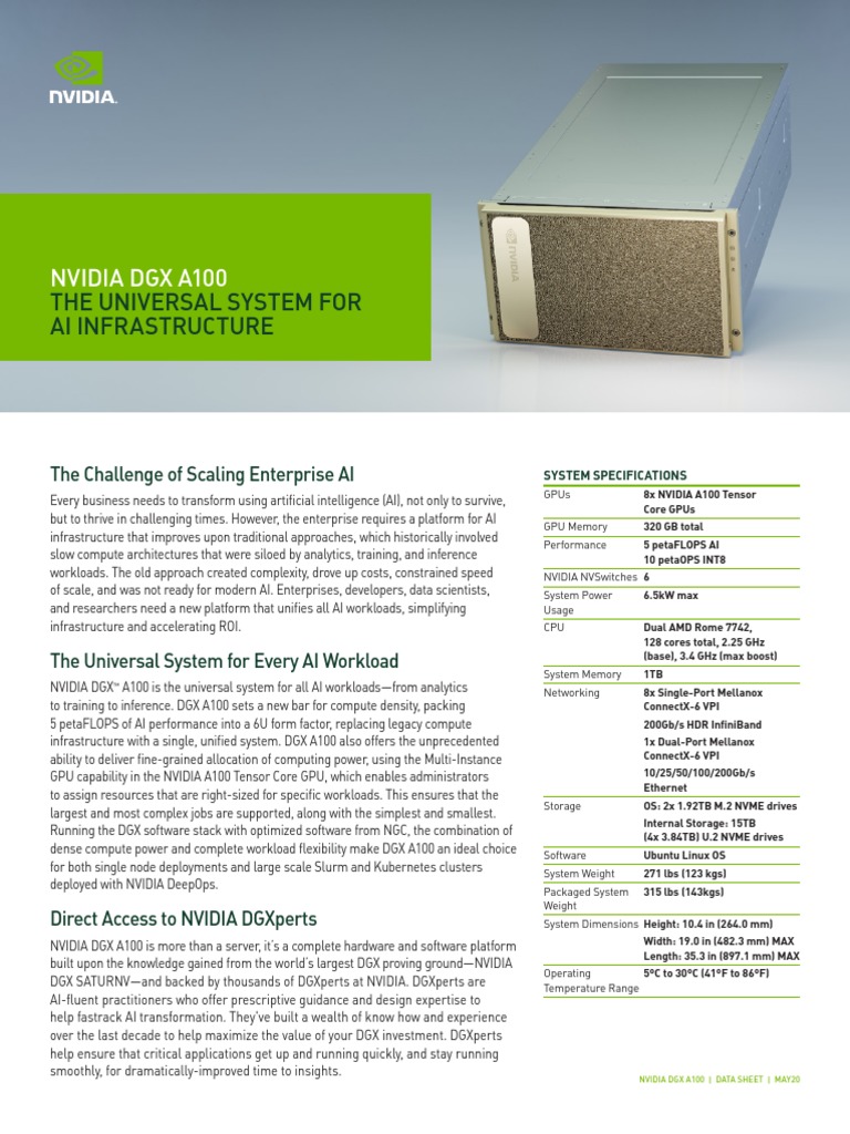 Nvidia DGX A100 Datasheet PDF | PDF | Graphics Processing Unit | Artificial Intelligence